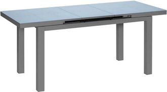 M&S Collection Table extensible en aluminium anthracite 180-240 cm - 8 &agrave; 10 personnes - Plateau en verre textur&eacute; anti-rayures - Rallonge automatique