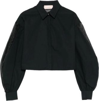Elisabetta Franchi Femme, Blouses et Chemises, Noir, Taille: 8 Y Chemise en coton avec manches transparentes