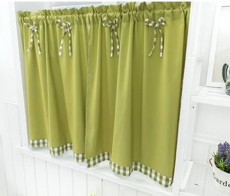 A.Monamour Gardine Scheibengardinen Kurzstores Schiebevorhänge Grün Stoff mit Schleife Kurzvorhang Kurzgardinen Küchengardine Küchenvorhang Volants Küche Fenster