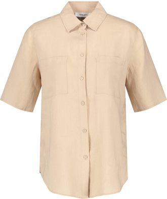 Gerry Weber Damen Halbarmbluse aus Leinen halber Arm unifarben Sand 38