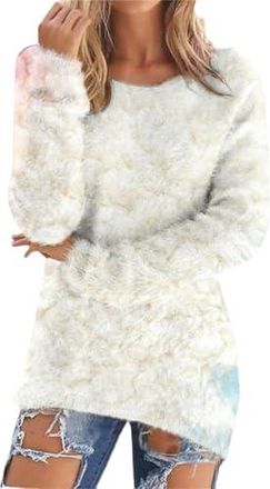 Generic Jolie chemise à manches longues pour femme - Automne et hiver - Col rond - Sweatshirt - Chemisier - Pull pour femme, Sweat-shirt à col rond bleu pour 