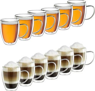 Creano Thermogl&auml;ser doppelwandig 400ml DG-HH, 12er Set, gro&szlig;e doppelwandige Gl&auml;ser aus Borosilikatglas, Kaffeegl&auml;ser, Teegl&auml;ser, Latte Macchiato Gl&auml;ser