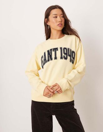 GANT Sweatshirt in Vanillegelb mit College-Print