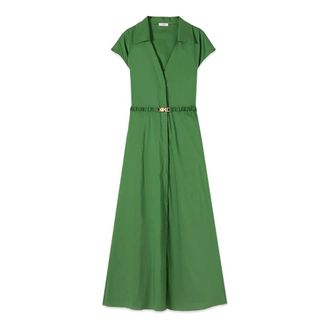 Oltre Robe chemise en popeline avec ceinture - Femme - Robes - Vert - Taille: 50 FR