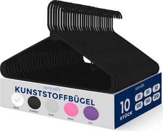 SereneLife Platzstparende Kleiderbügel Schwarz 10 Stück, Gardarobenbügel rutschfest aus Kunststoff für Kleideraufbewahrung & Organisation, Hanger Ultradünn & Rob