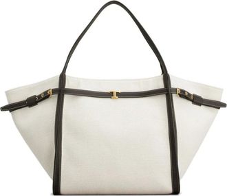 Tod's Femme, Sacs, Blanc, Taille: ONE Size Sac shopping moyen en toile et cuir