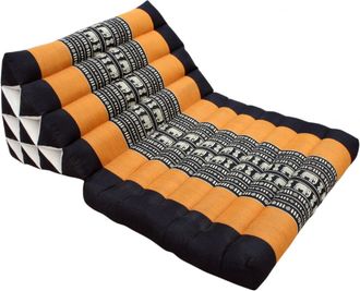 Guru Shop Thaikissen, Dreieckskissen, Kapok, Tagesbett mit 1 Auflage - Schwarz/orange, 30x50x75 cm