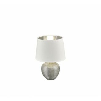 Trio Leuchten Trio Lighting - Lampe &agrave; Poser Moderne C&eacute;ramique Argent&eacute;e Blanc Luxor Abat Jour &Oslash;18 cm
