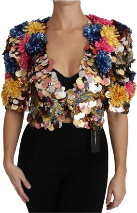 Dolce & Gabbana Femme, Blouses et Chemises, Multicolore, Taille: 42 FR Bol&eacute;ro orn&eacute; de fleurs &agrave; sequins
