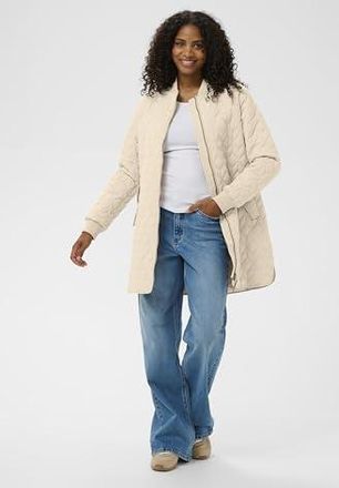 Kaffe Womens Jacket Quilted Rib Neck Mid-thigh Length Long Sleeves Zipper