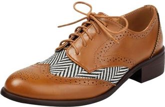 Rismart Femmes Classique Lacets Bouts dAiles Talon Epais Contrast&eacute; Oxford Chaussures Habill&eacute;es Marron Clair, 39 EU