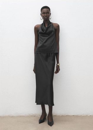 Mango Jupe longue satin&eacute;e noir - Femme - XXL - MANGO