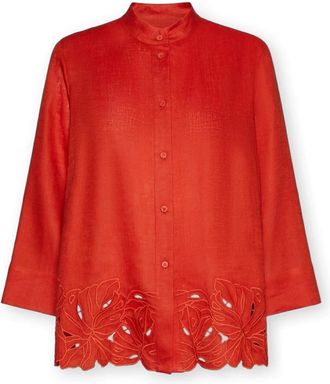 Elena Miro Femme, Blouses et Chemises, Orange, Taille: 44 FR Chemisier en lin avec broderie