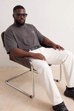 Trendyol MAN Herren Grau Slogan Kurz Oversize Gro&szlig;e Gr&ouml;&szlig;en T-Shirts