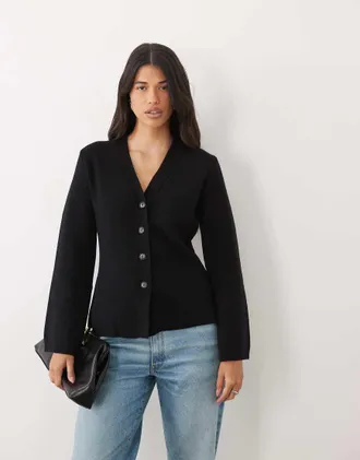 Nobody's Child kompakte Strick-Longline-Cardigan mit taillierter Taille in Schwarz