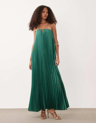 Abercrombie & Fitch Tr&auml;gerloses, flie&szlig;endes Maxikleid in Gr&uuml;n