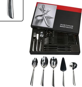 Justinus Bestecke Twist 35tlg Komplett-Besteck-Set inkl Anlegeteile I für 6 Personen I mit geschwungenem Griff I 18/10 Edelstahl & Klingenstahl I Gabel, Messer & Löffel