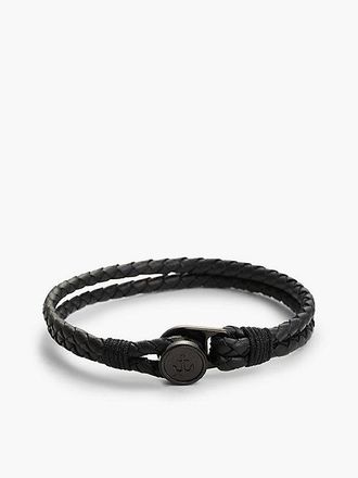 Tommy Hilfiger Bracelet en cuir noir &agrave; breloque nautique