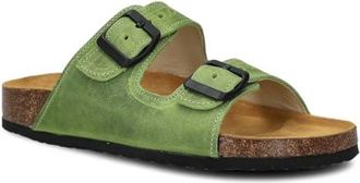 Nagaba Mules Féminins avec semelle intérieure - Pantoufles dété confortables pour Féminins, filles - Chaussures plates, avec liège naturel - Cuir véritable, 