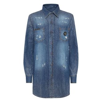 Philipp Plein Denim Shirt Strass - - Blouses & Shirts - Damen - Blau - S