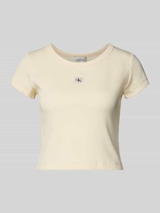 Calvin Klein Jeans Cropped T-Shirt in Ripp-Optik mit Label-Badge
