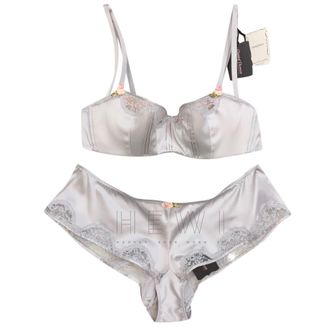 Chantal Thomass Cloud Grey Silk Balconette Bra & French Short Set Size L