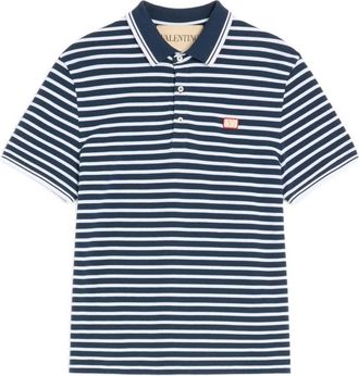 Valentino Garavani Homme, Tops, Bleu, Taille: L Polo en piqu&eacute; de coton avec patch VLogo