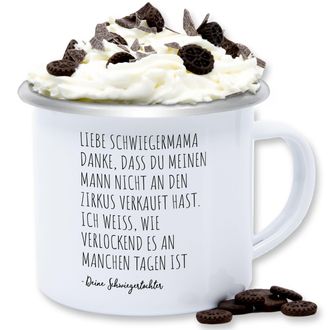 Shirtracer Emaille Tasse Blechtasse - Tassen - Beste Schwiegermama Geschenk Schwiegermutter lustig von Schwiegertochter I - 300 ml - Wei&szlig; Silber - schwiegermutte
