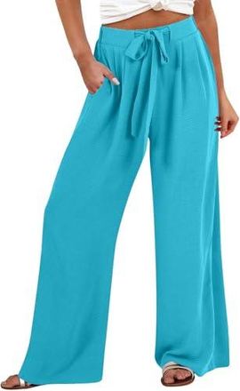 Generic Pantalon en lin pour femme - Taille &eacute;lastique - Pantalon ample d&eacute;contract&eacute; en coton doux - Pantalon de d&eacute;tente l&eacute;ger - Pantalon dext&eacute;rieur quotidien -
