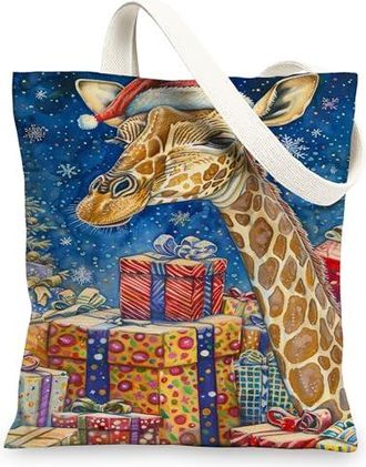 Generic Sacs fourre-tout en toile motif girafe, sacs à provisions réutilisables, amusants et colorés, légers et lavables avec bandoulière C, coloré, 13x15 Inc