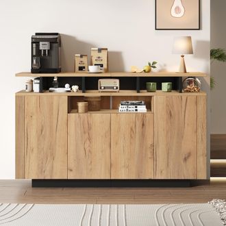 Merax Sideboard Kommode mit 4 T&uuml;ren und DREI offenen F&auml;chern, Schrank 120 cm, Buffetschrank mit dreistufigem Design, viel Stauraum und Verstellbares Ablage,