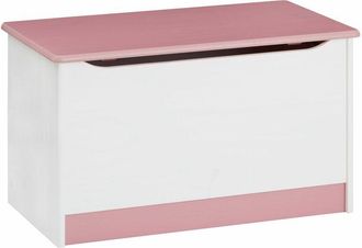 IDIMEX Coffre à jouets HANNAH, en pin massif lasuré blanc et rose