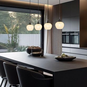 Globo Lighting Lampe à suspendre en verre Lampe à suspendre salon noir chromé 4 flammes, boules de verre en métal, 4x led 7W 806Lm blanc chaud, LxlxH 99x18x120 cm