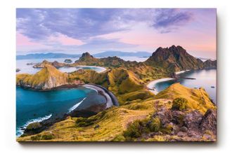 Paul Sinus Art Sinus Art Wandbild 90x60cm Beeindruckende Inselkulisse mit türkisblauen Buchten und weiten Hügelzügen