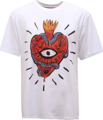 Just Cavalli Homme, Tops, Blanc, Taille: XL Maxi T-Shirt Tattoo Heart