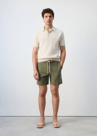 Mango Bermuda coton et lyocell vert for&ecirc;t - Homme - 38 - MANGO MAN