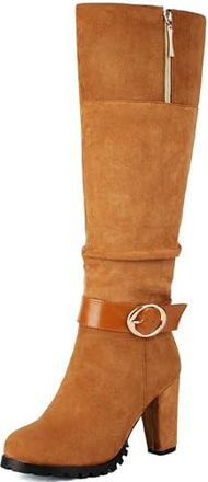 SJJH Bottes montantes au genou - Manchette pliable - Bottes pour femme pour le quotidien et la soci&eacute;t&eacute; - Talon 8,5 cm - Plateforme 1 cm - Polyvalentes, mar