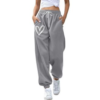 Generico Pantalon de sport pour femme dhiver pantalon de surv&ecirc;tement pour femme avec cordon de serrage taille haute pantalon coupe large pantalon avec poches d