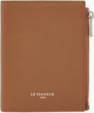 Le Tanneur Petit portefeuille vertical zipp&eacute; Lucien en cuir grain&eacute;