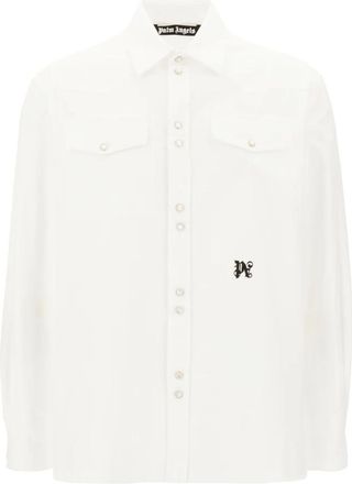 Palm Angels Homme, Chemises, Blanc, Taille: S Chemise en coton avec monogramme brod&eacute;