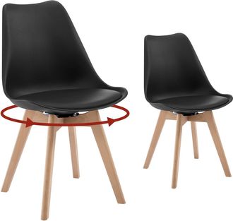 Woltu Esszimmerstühle drehbar 2er Set, für Esszimmer, Moderne Küchenstühle, aus Massivholz Kunstleder, bis 120 kg belastbar, Schwarz