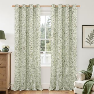 BGment Green Cottage Core Vorh&auml;nge f&uuml;r Wohnzimmer, Blatt botanischer Zweig, Blumenmuster, Landhaus-Kern, Bauernhaus, Vintage-Leinen-Vorh&auml;nge, Lichtfilterung,