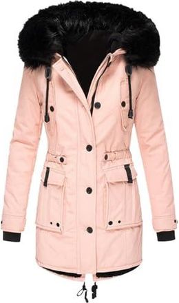 Generic Vestes pour femmes, veste grande taille, manteau chaud, v&ecirc;tements dext&eacute;rieur, fausse doublure, trench dhiver &agrave; capuche avec poche &eacute;paisse, rose, 5XL