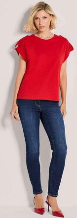 Madeleine Kurzarmshirt Basic Shirt mit Kurzarm, lockere Form Leicht verl&auml;ngertes Shirt mit Rundhals, besondere Schulter mit Riegel