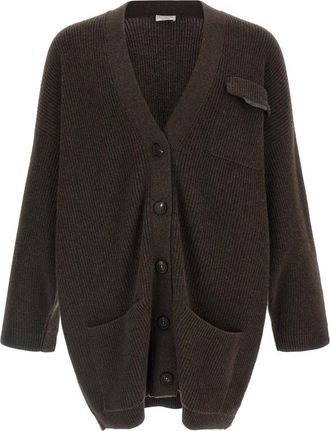 Brunello Cucinelli Femme, Pulls, Brun, Taille: 40 FR Knitted Cashmere Maxi Cardigan
