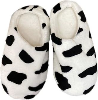 Hemoton Pantoufles Int&eacute;rieur Hiver pour Femme Chaudes et Souples Motif Vache Noire et Blanche Semelle Antid&eacute;rapante Confort L&eacute;ger pour Usage Maison