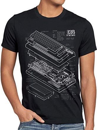 style3 C64 Ordinateur Personnel Bleu T-Shirt Homme Classic Gamer, Taille:4XL, Couleur:Noir