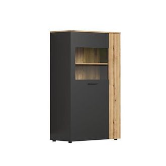 Trendteam Esteban - Buffet Haut - Anthracite/chêne Evoke - 5 Compartiments - (l x H x P) 90 x 146 x 42 cm - Aspect rainuré