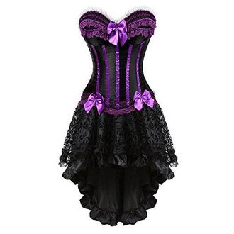 Grebrafan Corset Bustier Femme à Rayures et Jupe Asymétrique en Tulle (EU(48-50) 6XL, Violet)
