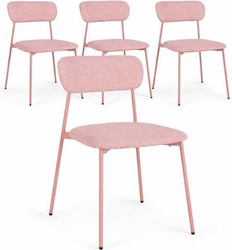 Les Tendances Set de 4 chaises INKA - Acier peint & assise rembourr&eacute;e-Rose
